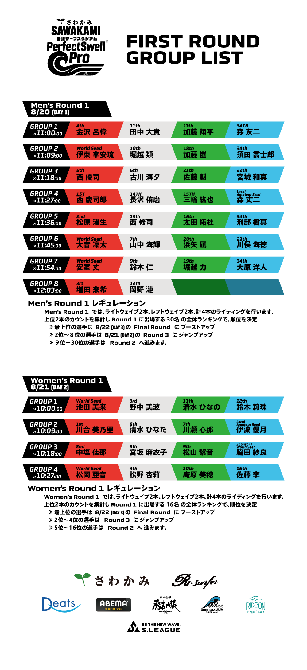 S.LEAGUE 25-26 《S.ONE》 ショートボード第2戦 イベントスケジュールと選手出場時間 | JPSA・一般社団法人 日本プロサーフィン連盟